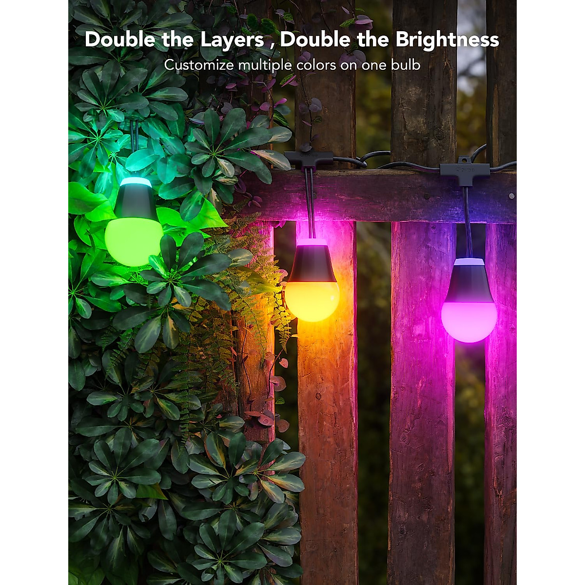 Govee Outdoor String Lights H1, 50ft RGBIC Outdoor Lights with 15 Dimmable Warm White LED Bulbs, Smart Outdoor Lights with 60 Scene Mode, IP65 Waterproof, Work with Alexa for Party, Daily Lighting