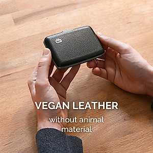 ÖGON -DESIGNS- Aluminum wallet smart case RFID Blocking – The original minimalist slim card holder for men and woman - Vegan Leather Snake Black/Grey Interior