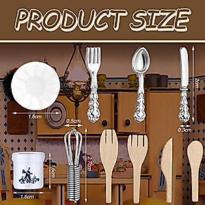 37 Pieces 1:12 Scale Miniatures Dollhouse Kitchen Accessories Include 16 Mini Doll Plates Knife Fork Spoon, 6 Mini Egg Beater Utensil, 15 Mini Tea Cup Set for Doll Toy Supplies (Flora Bloom)