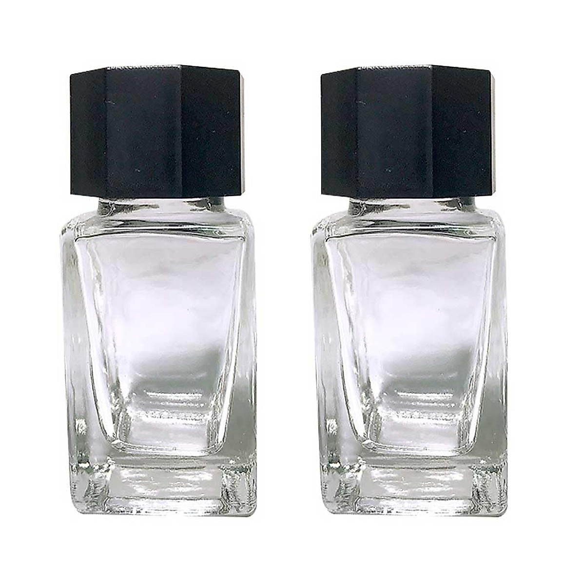 Teensery 2 Pcs 20ml Clear Glass Jars Empty Refillable Ink Vials Containers with Black ABS Plastic Caps for Ink Liquid