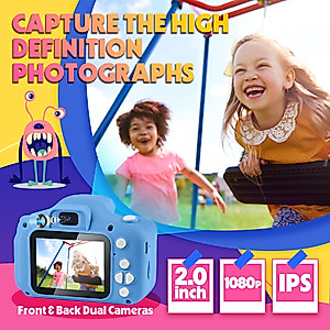 Kids Camera for Boys and Girls - BELLOCHIDDO Toddler Camera for Kids Toy Gift, Children Camera Christmas Birthday Gifts for Age 3-8 with 32GB SD Card, Selfie Camera Recorder 1080P IPS 2 Inch(Blue)