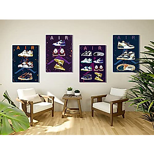 Sneaker Air Jordan Wall Art Poster Prints Set of 4 No1, Shoes Poster Art Sports, Themed Wall Art For Basketball fans Boys Room, Shoes Collection Aesthetic Cool Poster for Teen Boys Guys Men Room Dorm Bedroom Wall Decor Size 11.7x16.5 inch UNFRAMED (Sneake