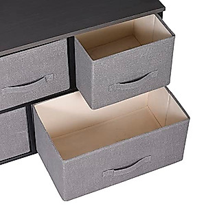 ZENY Extra Wide Dresser Storage Tower - Storage Tower Unit for Bedroom, Hallway, Closet, Office Organization - Steel Frame, Wood Top, Easy Pull Fabric Bins - 5 Drawers, Grey Top
