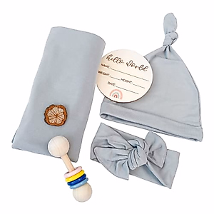 Rupert & Friends - Soft Newborn Swaddle Set Boy - Premium 5 Piece Set Including Receiving Blanket and Hello World Newborn Sign - Keep Your Newborn Safe and Warm in a Baby Muslin Blankets