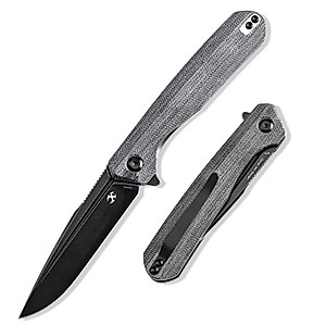 KANSEPT Qilin Pocket Folding Knives for Men EDC Camping Knife 3.43'' Blackwash 154CM Blade with Black Micarta Handle T1047A1