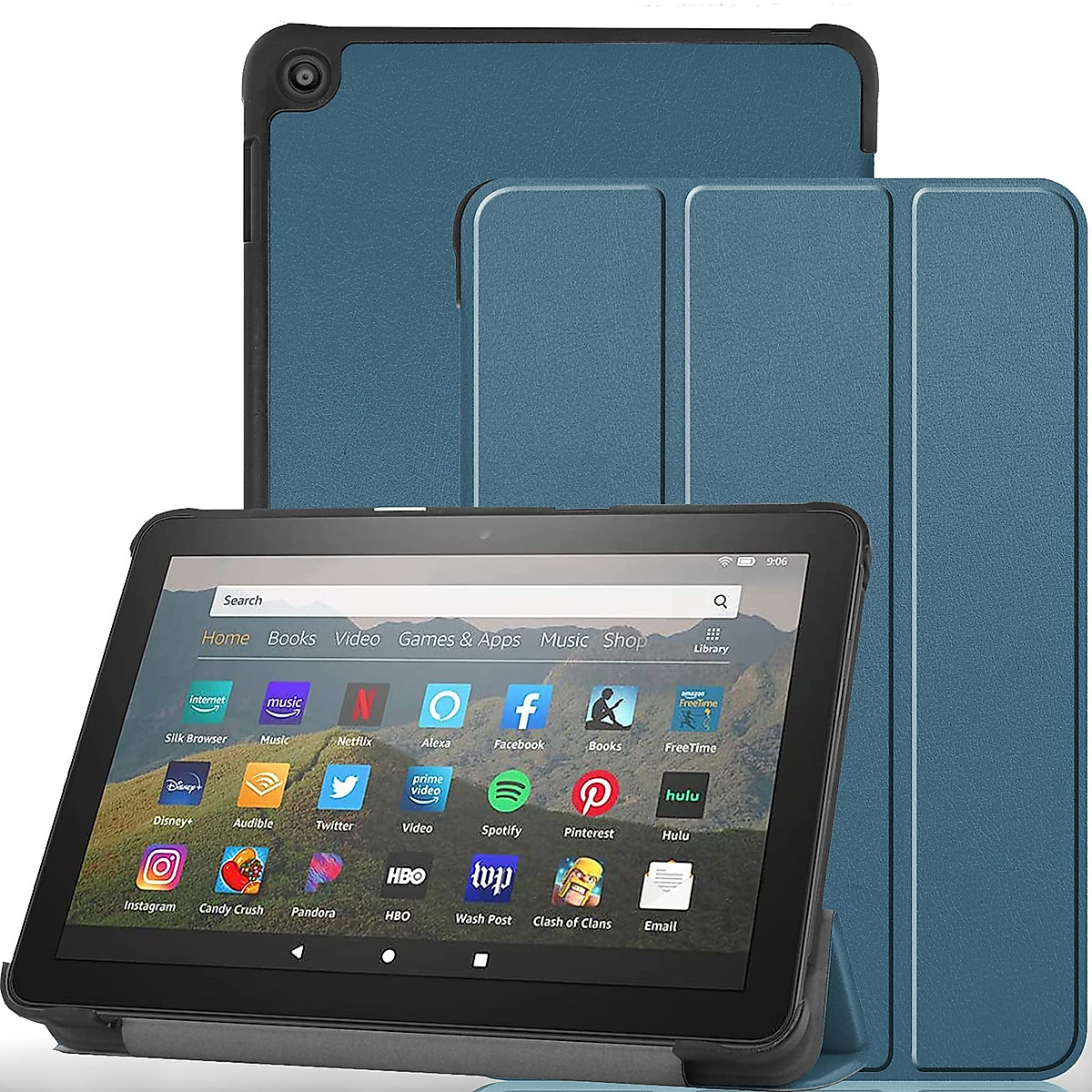 PCduoduo Case Compatible with for Amazon Fire HD 8 2022/ Fire HD 8 Plus Tablet Cases Auto Sleep Function Slim Light-Weight PU Leather Smart Tablet Shell Cover Foldable Stand Case Fit (Dark Green)