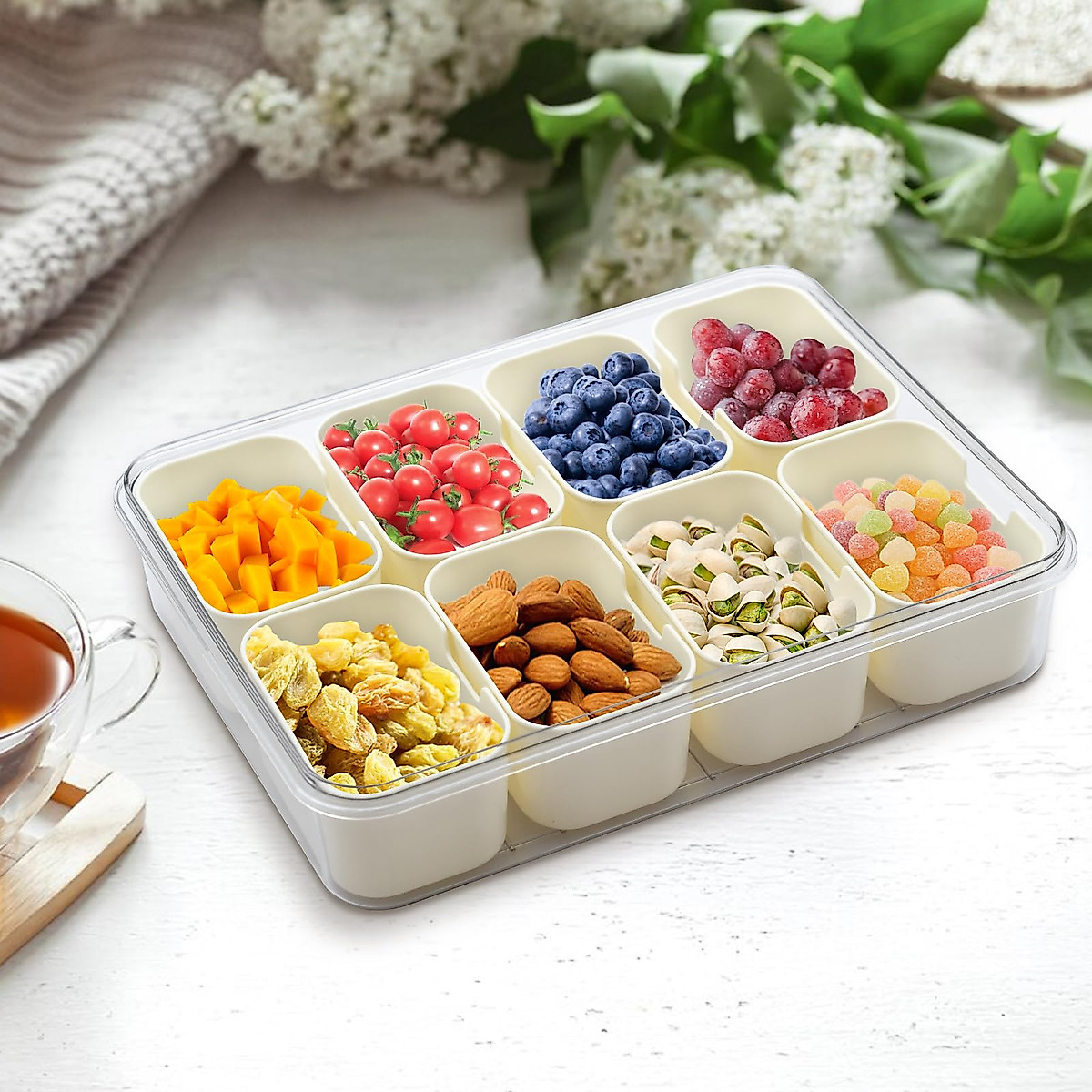 2 Pack Snackle Box with Clear Lids and Handle, Divided Serving Tray Portable Snack Platter No-Spill Snack Box Charcuterie Container Organizer for Travel, Salad Bar, Fridge, Camping, Fishing, Party