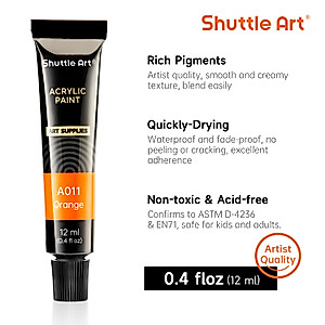 Acrylic Paint Set, Shuttle Art 30 x12ml Tubes Artist Quality Non Toxic Rich Pigments Colors Great for Kids Adults Professional Painting on Canvas Wood Clay Fabric Ceramic Crafts