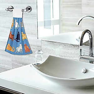 GOODOLD Hand Towel Carton Cats Hook & Loop Soft Hanging Tie Towels, Set of 2 Super Absorbent in Convenient for Kitchen and Bathroom, 12x17 Inch