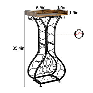 14 Bottles Wine Rack Console Table Freestanding Floor Wine Storage Organizer with Glass Holder Adjustable Feet Wood Top 35.4" H