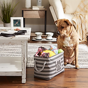 Bone Dry Pet Storage Collection Striped Paw Patch Bin, Small Rectangle, Gray