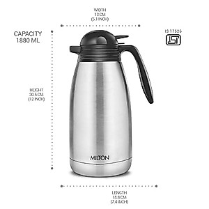 Milton Thermosteel Classic, 2000 ml | 68 oz | 2.1 qt. Stainless Steel Thermal Coffee Carafe, Hot and Cold for Long Hours, Vacuum Thermal Pot Flask for Tea a and Beverages, Rust and Leak-proof | Silver
