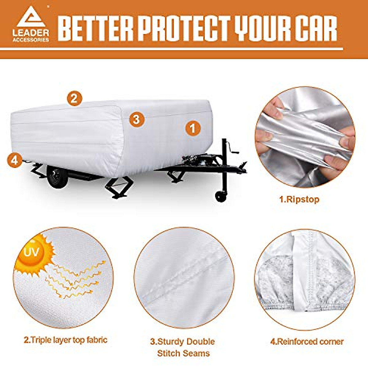 Leader Accessories Pop up Folding Camper Cover 150D Diamond Fabric Fits RV Trailer (16' - 18')