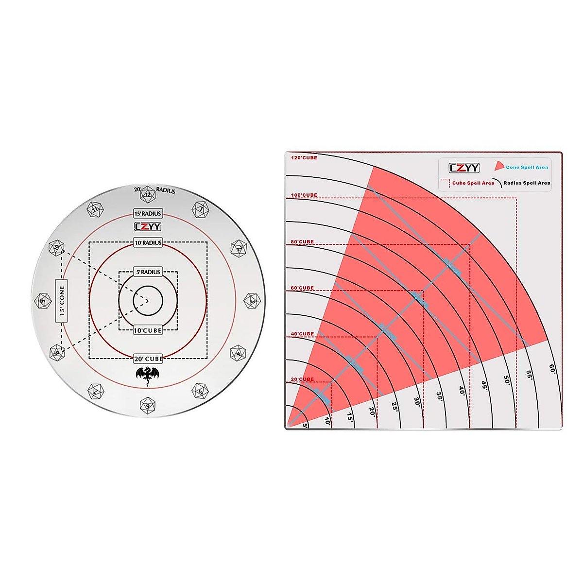 CZYY Spell Template Set for Dungeons and Dragons, Pathfinder, D&D and Tabletop RPG