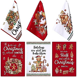 6 Packs Christmas Gingerbread Man Kitchen Hand Towels 12 x 18 Inch Gingerbread Man Kitchen Towels and Dish Towels Set Wash Cloths Towels for Christmas African Drying, Cleaning, Cooking Baking
