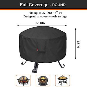 Round Gas Fire Pit / Table Cover,Fits 22-32 inch Firepit/Bowl,Heavy Duty 600D Polyester with PVC Coating Material, 100% Weather Resistant&Waterproof for Backyard, Porch, Camping, BBQ (Round-32”Dx16”H)