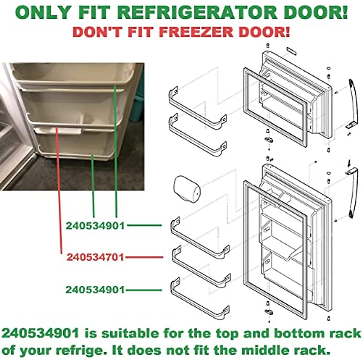 [UPGRADE] 2PCS 240534901 Refrigerator Door Shelf Bar Rail, Fit for frigidaire kenmore, Replace 948954, AP3214630, PS734935, EAP734935 Door Shelf Retainer Bar