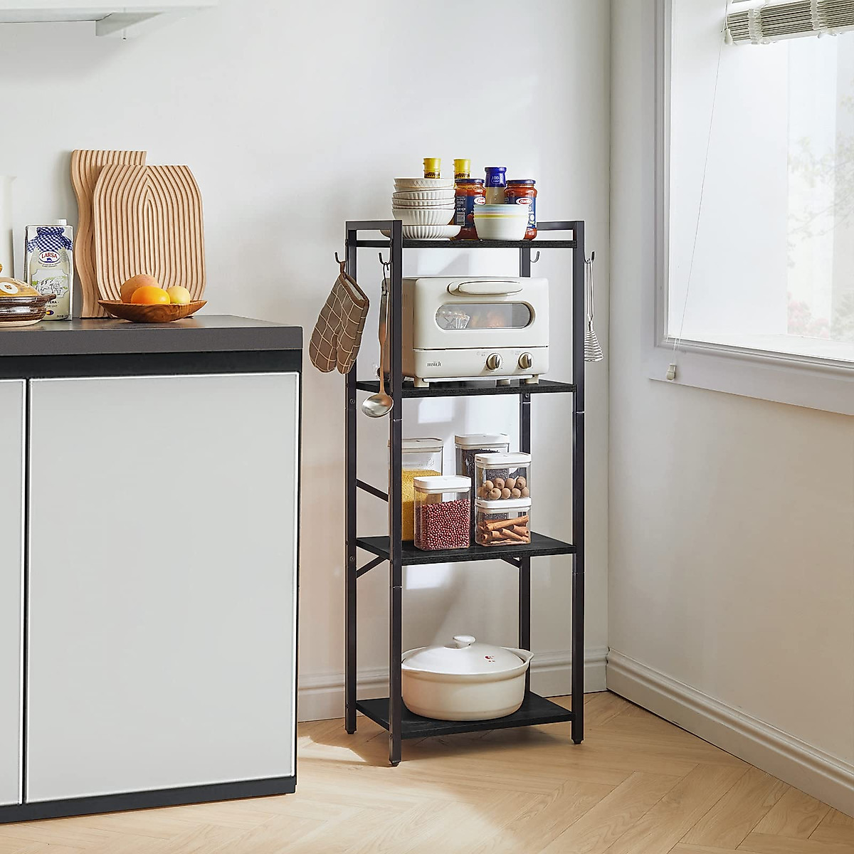 YMYNY Bookcase, 4-Tier Narrow Ladder Bookshelf, Freestanding Shelving Unit, Multifunctional Storage Rack, for Home Office Living Room Bedroom Kitchen, Plant Stand, Black, 44 * 16.9 * 11.4" UHBC004B