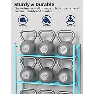 Livilord Over The Toilet Storage, 3-Tier Metal Bathroom Shelves, Freestanding above Toilet Storage Shelf with 4 Hooks for Bathroom, Blue