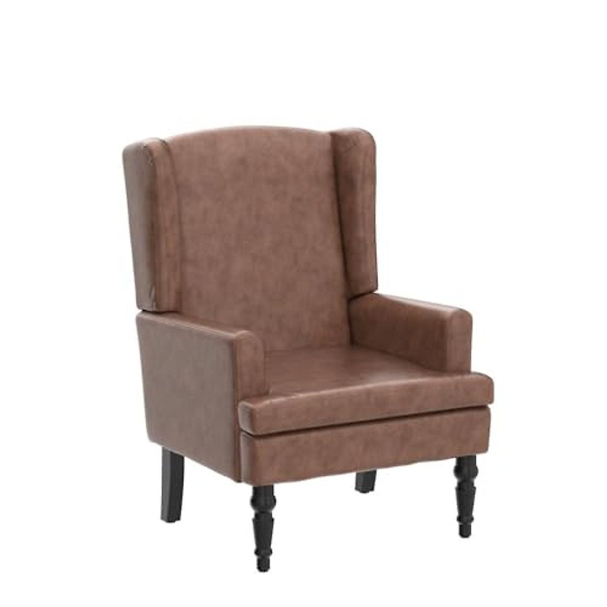 LOVSPATIO Faux Leather Accent Chair, Mid-Century Upholstered Living Room Chairs, Comfy Single Recliner Sofa with Arm and Wood Legs for Bedroom Waiting Room Office - Brown