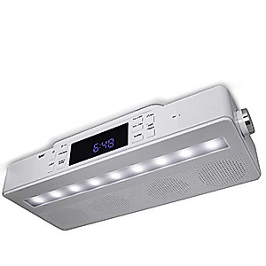 Tyler Bluetooth Under The Cabinet Universal Wireless Music System, Kitchen Clock Radio, FM Radio, Digital Clock, Hands Free Speakerphone with Microphone, LED Work Surface Lighting, White (TKS1WH)