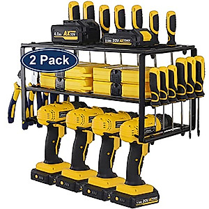 CRAFTFORCE 2 Pack Power Tool Organizer, Wall Mount Drill Holder, Garage Tool Organizers and Storage, Utility Rack for Cordless Drill, 3-Layer Heavy Duty Metal Tool Shelf for Garage Organization