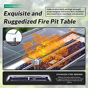 VIVIJASON 8 Pieces Patio Furniture Sectional Sofa Sets with Fire Pit Table, Outdoor PE Wicker Rattan Conversation Sets with 44" Rectangular Propane Gas Fire Pit 50,000 BTU and Grey Cushion