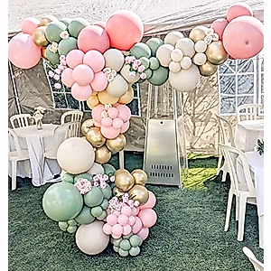 Blush Pink Sage Olive Green Boho Balloons Balloon Garland Arch Kit, Safari Jungle Wild One Boho Baby Shower Birthday Balloons Party Decorations for Boys Girls