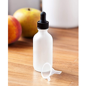 JUVITUS 2 oz / 60 ml Frosted Clear Glass Boston Round Bottle with Graduated Measurement Black Dropper (12 pack) + Funnel