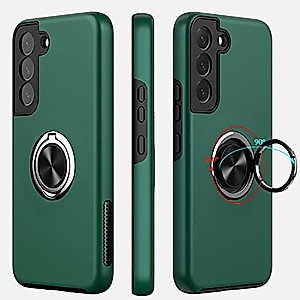 MMHUO for Galaxy S21 Case,Dual Layer Military Grade Drop Protection Case for Samsung S21 Kickstand Case with Hidden Ring Holder Shockproof Protective Phone Case for Samsung Galaxy S21 5G,Dark Green