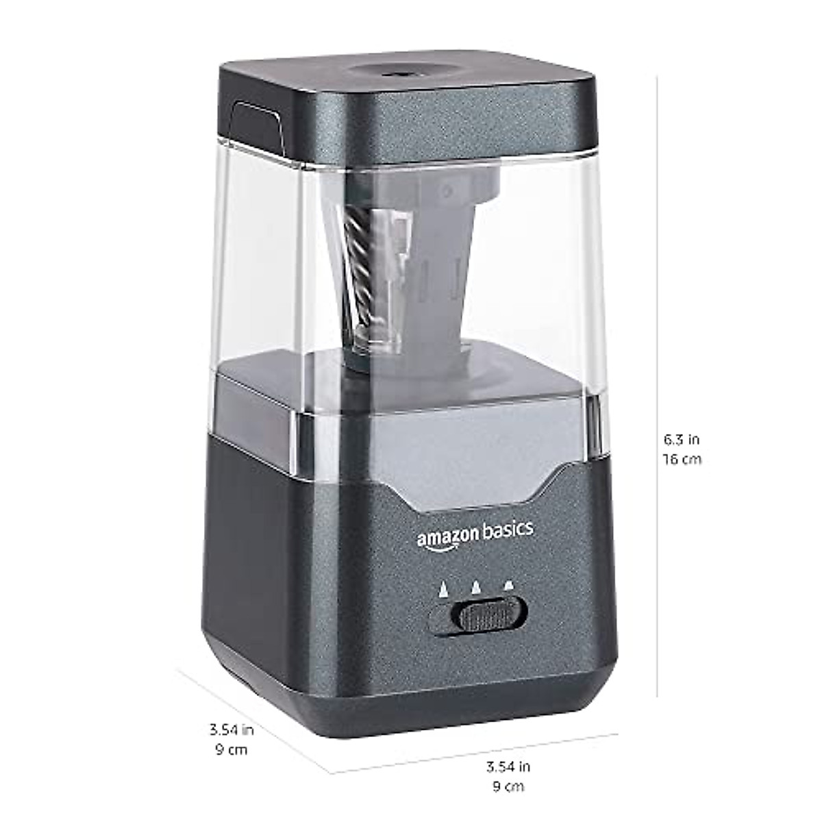 Amazon Basics Portable Electric Pencil Sharpener, Helical Blade, Auto Stop, Battery/USB Cord Operated