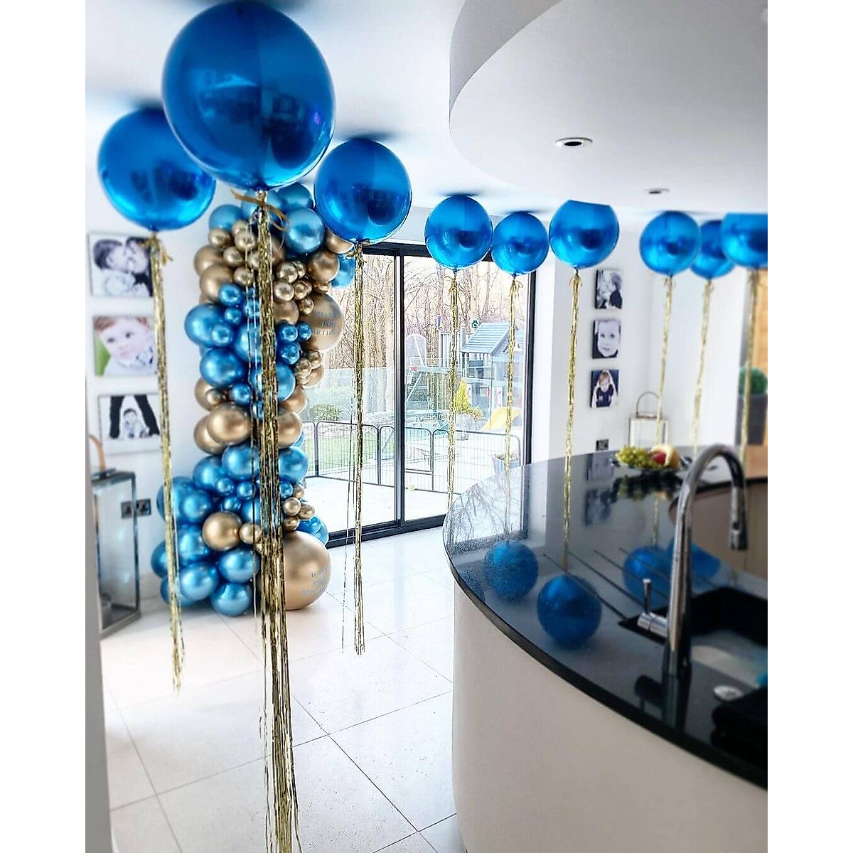 6 Pack Blue Balloons 22 Inch 4D Big Round Foil Balloons Blue Metallic Balloons for Wedding Birthday Bridal Shower Baby Shower Decorations Party Supplies