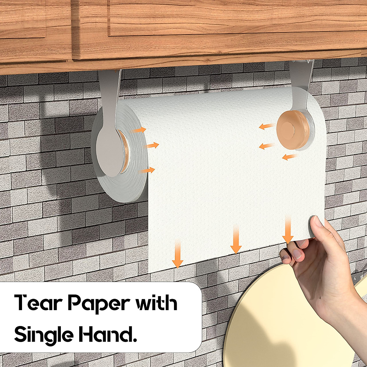 Paroto Paper Towel Holder Under Cabinet, One Hand Tear Adhesive Paper Towel Holder Wall Mount with Ring Spring, Stainless Steel Paper Holder Rack for Kitchen Bathroom