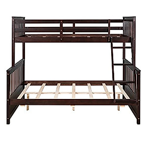 P PURLOVE Twin Over Full Bunk Bed with 2 Storage Drawers, Wood Bunk Bed Frame with Ladders, No Box Spring Needed, Espresso