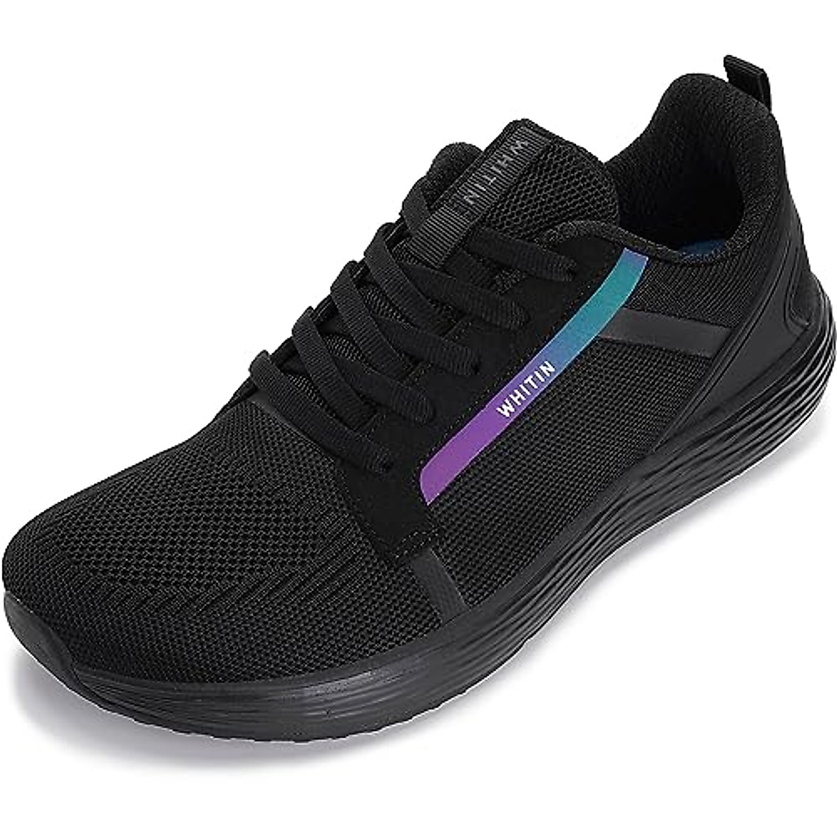 WHITIN Men's Wide Width Toe Box Road Running Shoes Size 9.5 Tennis Sports Knit Upper Breathable Zapatos para Male Rubber Non Slip Cushioned Black 43