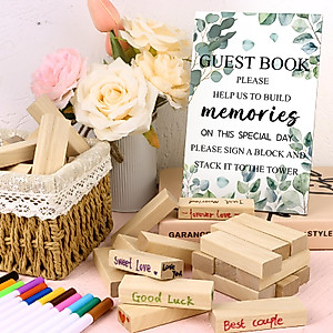 CosCosX 86 Pcs Wedding Guest Book Alternative Wooden Block in Acrylic Storage Box Guest Book for Wedding Sign in,24 Pcs Signature Pens Wedding Bridal Baby Shower Game Decorations for Sign in,Reception