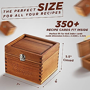 Tidita Acacia Wood Recipe Box with Cards - Blank Recipe Box Wooden Set Come with 100 4x6 Recipe Cards, 8 Dividers. Perfect Recipe Organizer (Acacia Wood)