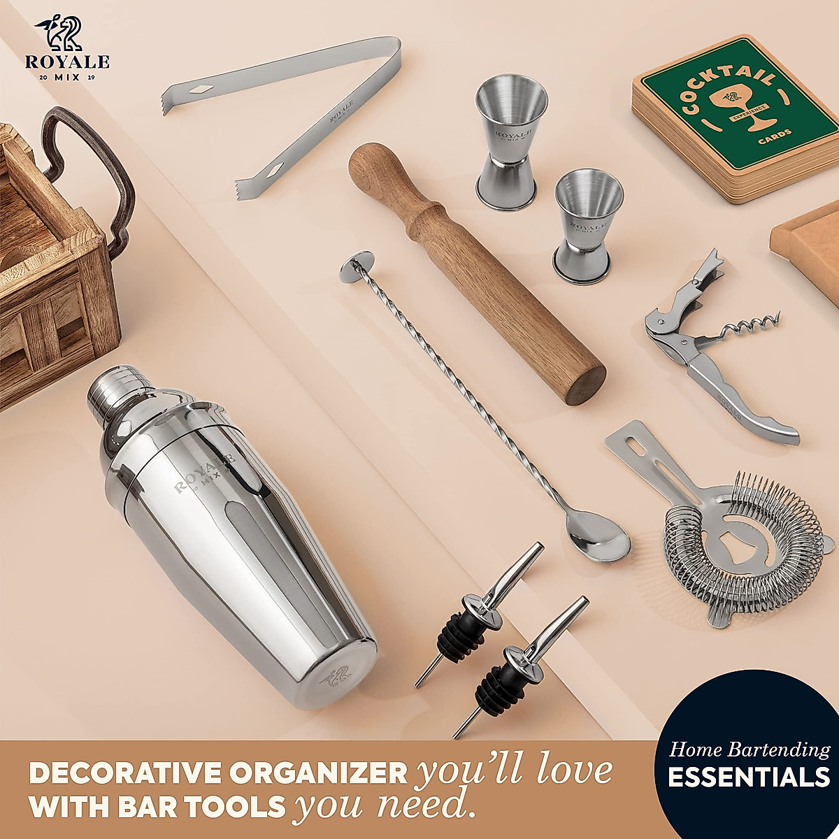 Mixology Bartender Kit with Stand | Home Bar Set with 25 Cocktail Recipes for Drink Mixing | Ideal Bartending Kit for Housewarming Gift | Premium Martini Cocktail Shaker Set with Bar Tools Accessories