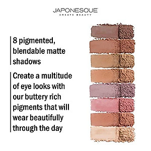 Japonesque Velvet Touch Eyeshadow Palette with 8 Long Lasting Matte Colors, Blendable, and Pigmented