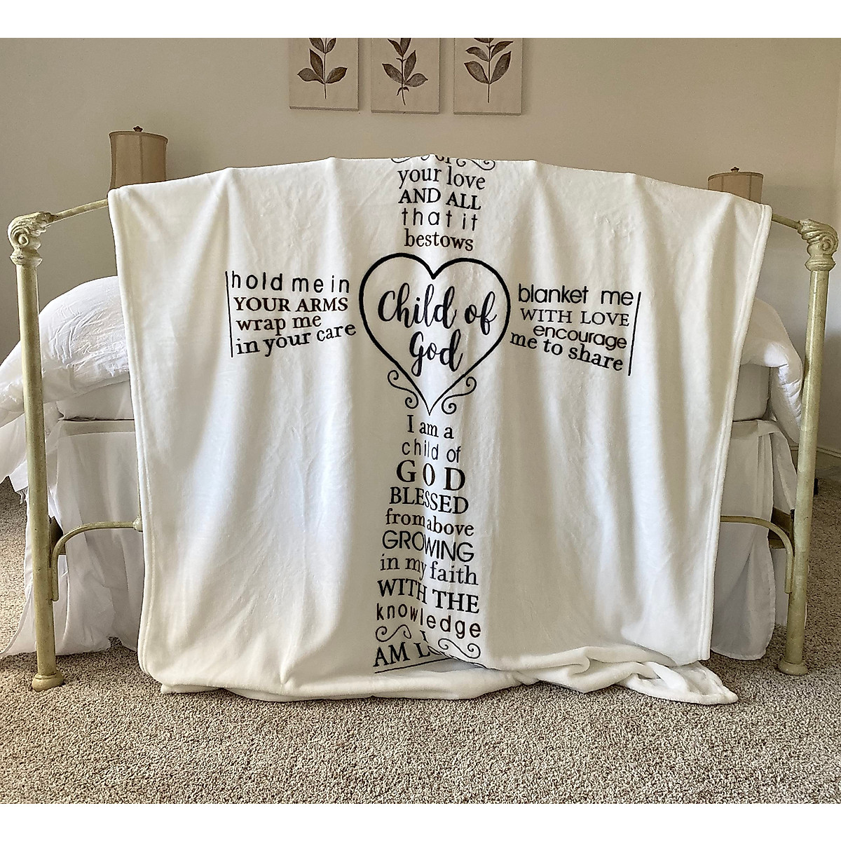 Child of God Blanket-Inspirational Throw-Religious Blanket-Gift for Baptism/First Communion-Christening Blanket-Gift for Godson/Goddaughter/Grandson/Granddaughter/Niece/Nephew (White - Personalized)