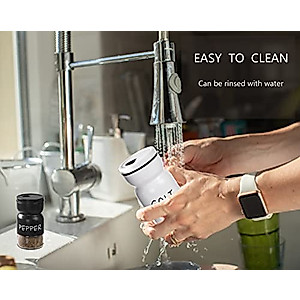 Wartter Farmhouse Salt and Pepper Shakers Set with Adjustable Lids, Cute Shaker Set with White Black Stainless Steel Lids