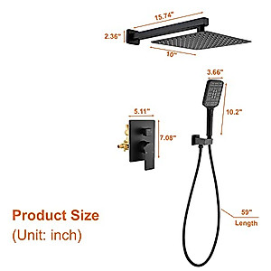 DIFEINI Shower Faucet Set Matte Black Shower System with 10 Inches Stainless Steel Rainfall Shower Head Pressure Balance Rough-in Valve Trim Kit Shower Fixture Combo Set,6012B