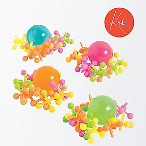Kicko Plastic Jacks Set Jacks Game - Assorted Neon Colors - Pack of 16-10 Jacks and 1 Ball Per Pack, Jacks and Balls are 1 Inch, Classic Game Set - for Kids, Party Favors, Fun, Toy,