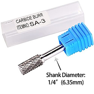 SA-3 Tungsten Carbide Burr Rotary File Cylindrical Shape Double Cut for Die Grinder Drill Bits 1/4'' Inch Diameter of Shank and 3/8'' Inch Diameter of Cutter 3/4'' Inch Cutter Length