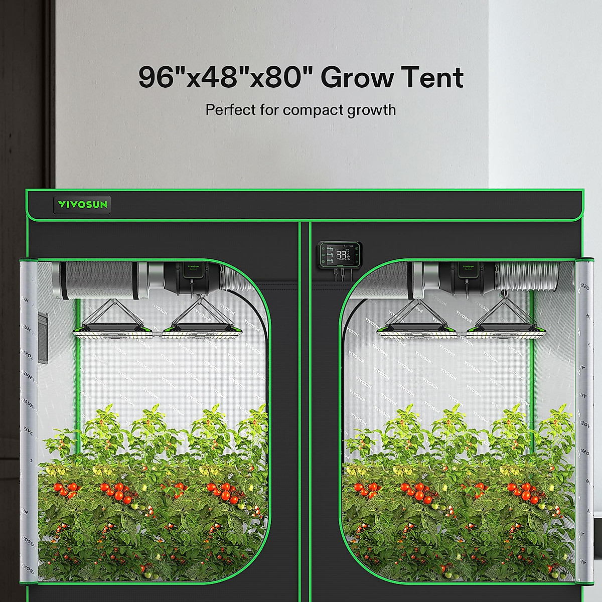 VIVOSUN S848 4x8 Grow Tent, 96"x48"x80" High Reflective Mylar with Observation Window and Floor Tray for Hydroponics Indoor Plant for VS4000/VSF4300