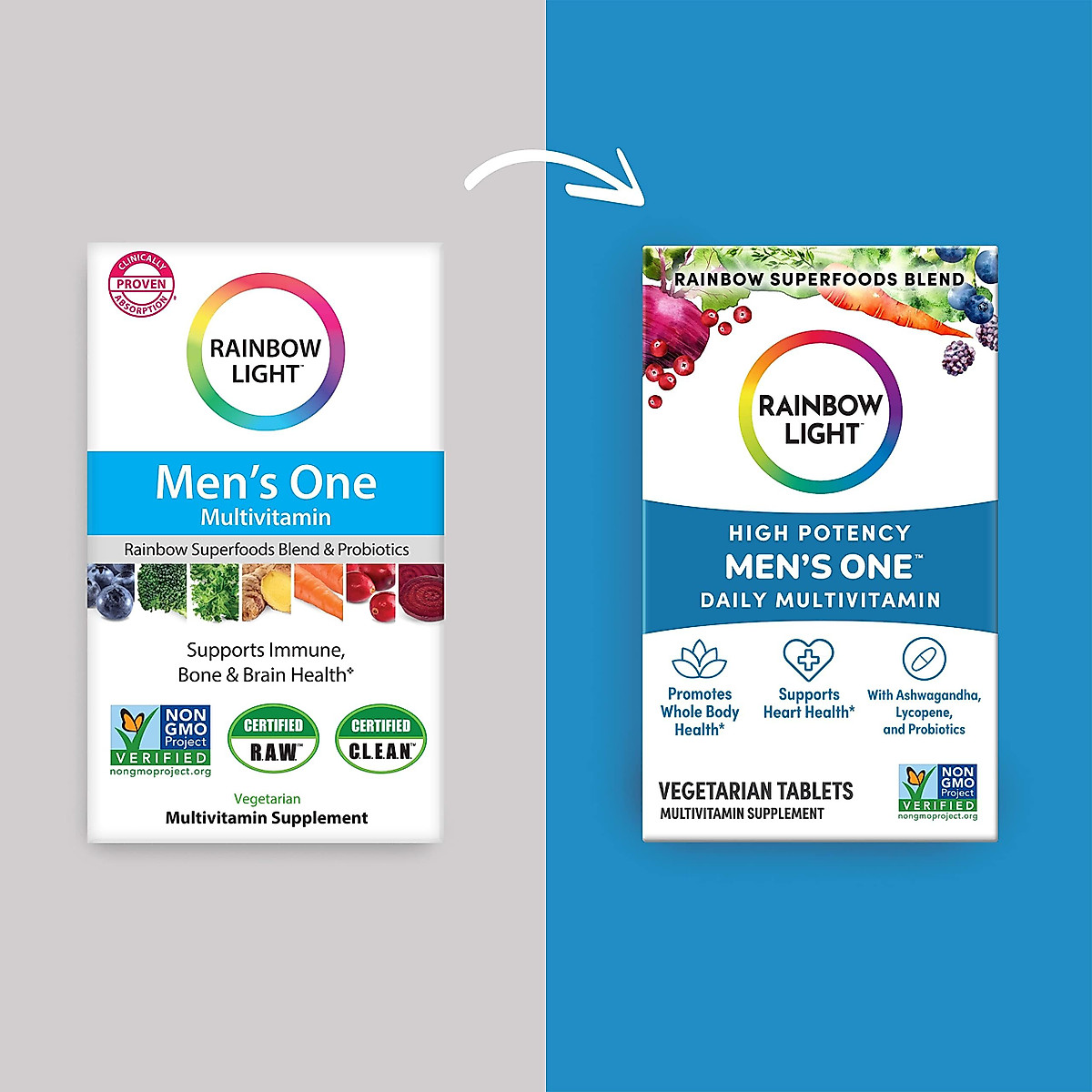 Rainbow Light Mens One Multivitamin, Men's Daily Multivitamin Provides High-Potency Immune Support, With Vitamin C, Vitamin D and Zinc, Vegetarian, 60 Count