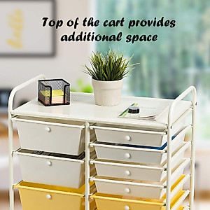 MEDIMALL 15 Drawers Rolling Storage Cart, Multipurpose Craft Storage Cart with Wheels, Mobile Tools Scrapbook Paper Organizer Cart for School Home Office Use (Yellow)