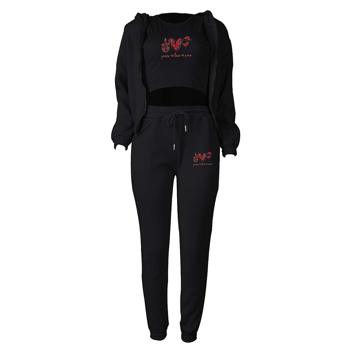 JMMSlmax Women's 3 Piece Outfits Long Sleeve Zip Cropped Sweatshirt Sweatpants Tracksuit with Tank Top Sweatsuit Lounge Sets