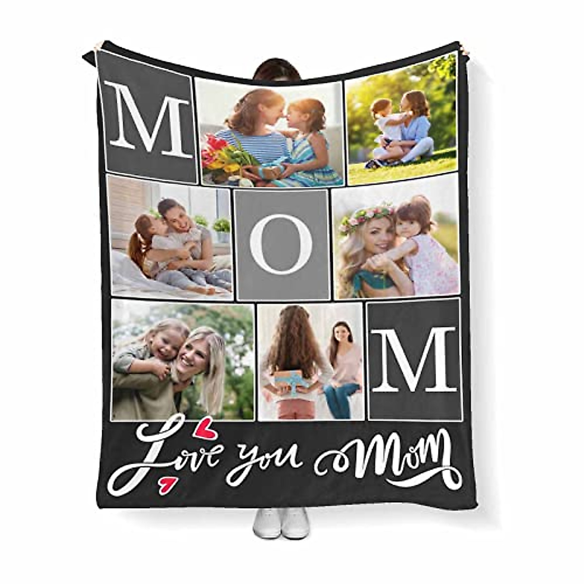 MyPupSocks Personalized Mom Gifts for Mothers Day Best Grandma Letter Blanket for Mom Mother's Day Blanket with Photos