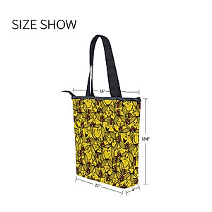 ALAZA Mr Men Little Miss Canvas Tote Bag for Women with Zipper Travel Work Cartoon Shopping Grocery Top Handle Purses Large Totes Reusable Handbags Cotton Shoulder Bags